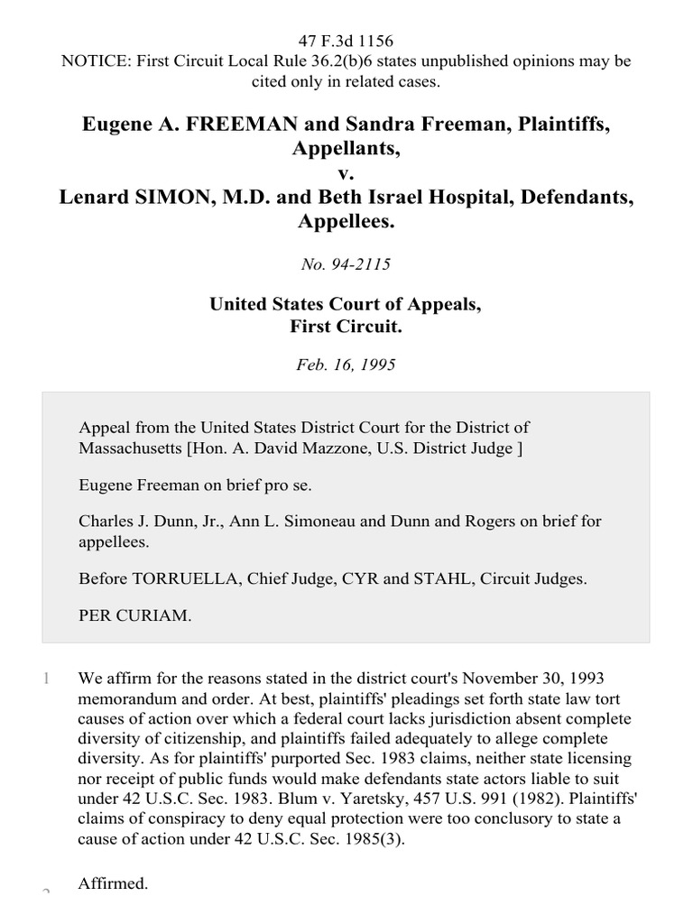 Freeman v. Simon: Appeal Affirmed Decision | PDF | Law