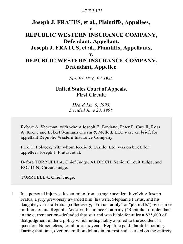 Fratus v. Republic Western Ins. Co. Case Summary | PDF | Diversity ...