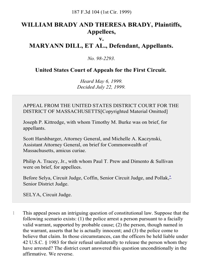 Brady v. Dill, 187 F.3d 104, 1st Cir. (1999) | PDF | Fourth Amendment ...