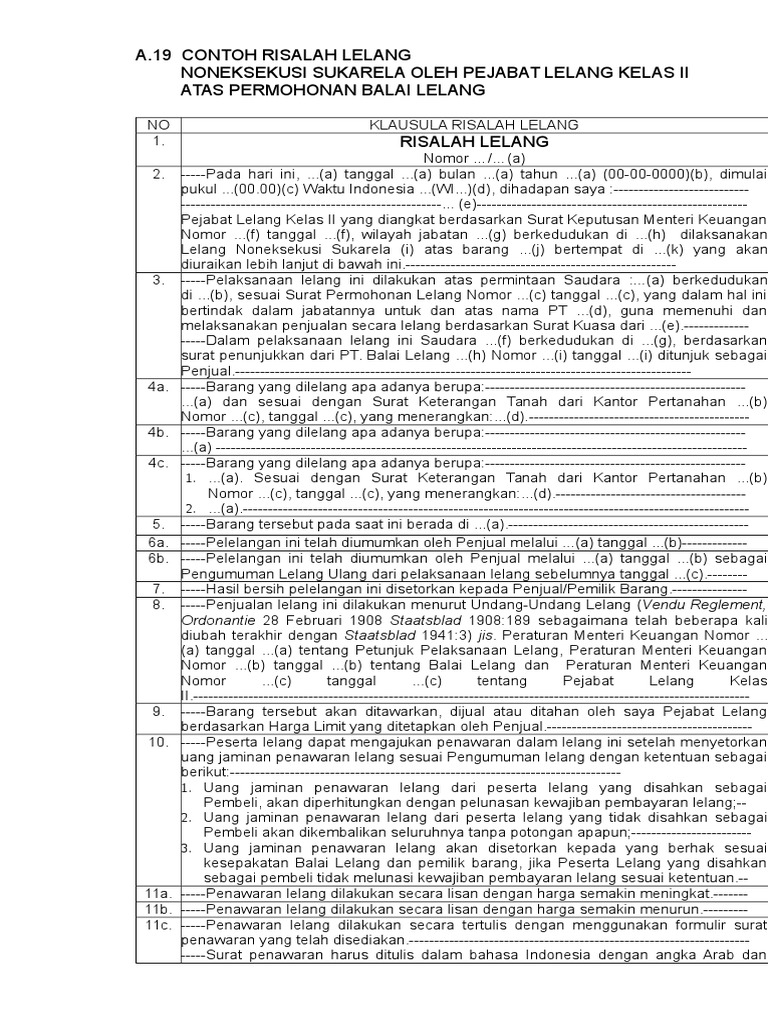 Risalah Lelang Non Eksekusi Sukarela PL II Dari Balai Lelang | PDF | Teknologi & Rekayasa