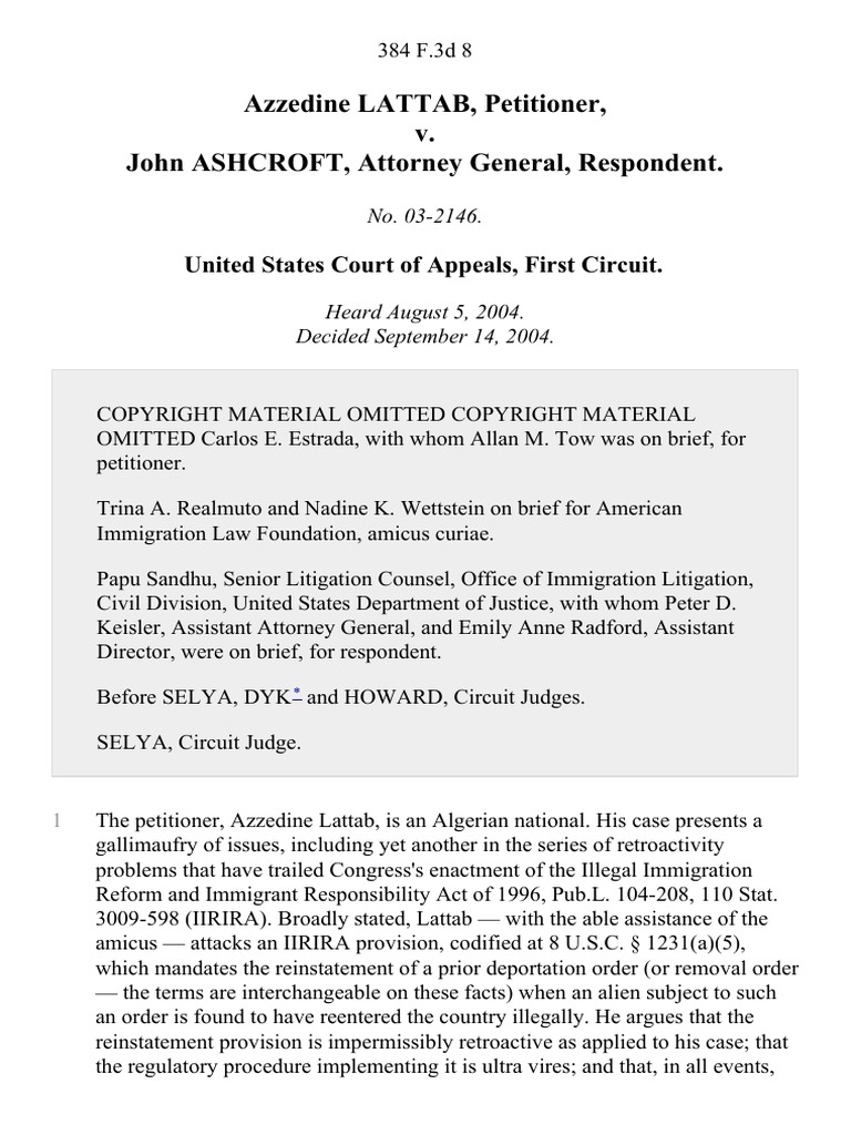 Lattab v. Ashcroft, 384 F.3d 8, 1st Cir. (2004) | PDF | Supreme Court ...