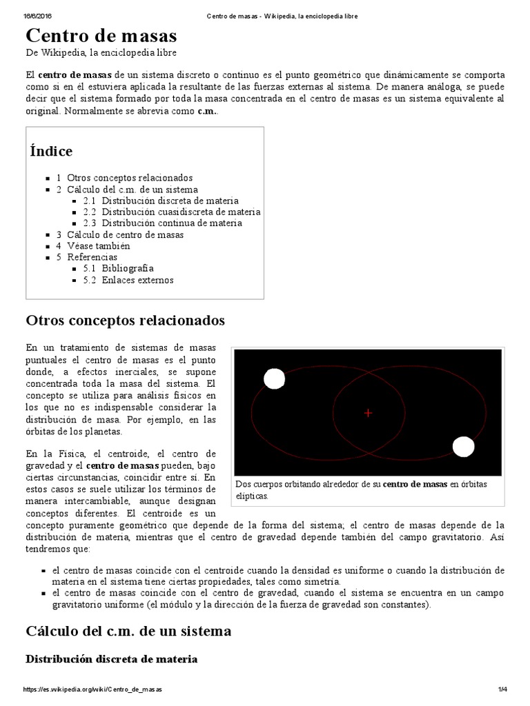 Centro de Masas - Wikipedia, La Enciclopedia Libre | PDF | Centro de ...