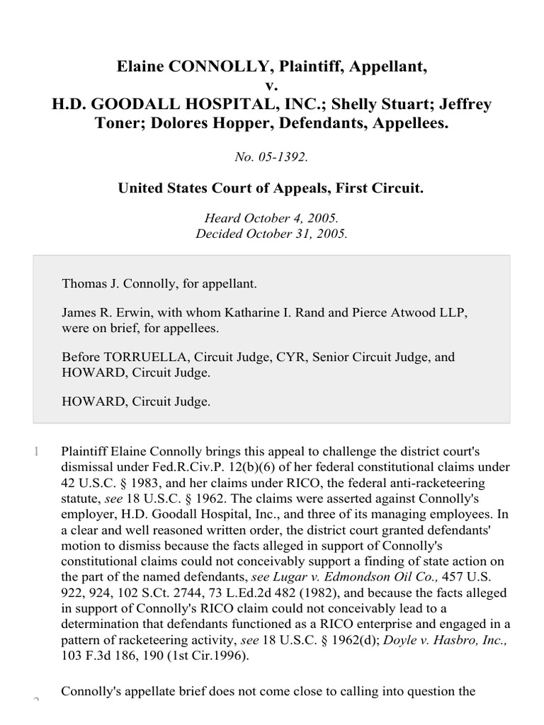 Connolly v. Goodall Hospital Appeal Summary | PDF | Racketeer ...