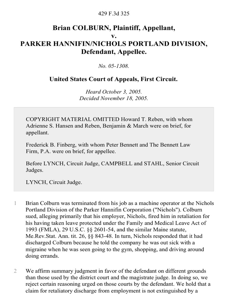 Colburn v. Parker Hannifin, 429 F.3d 325, 1st Cir. (2005) | PDF ...