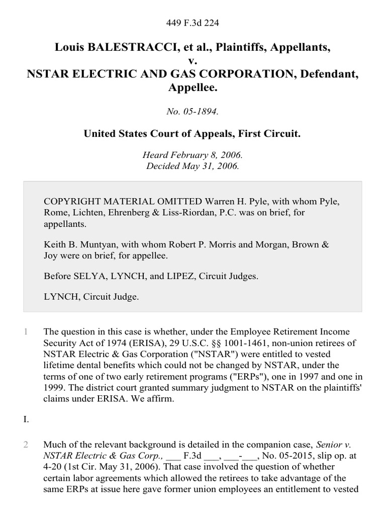 Balestracci v. NSTAR Electric & Gas, 449 F.3d 224, 1st Cir. (2006 ...