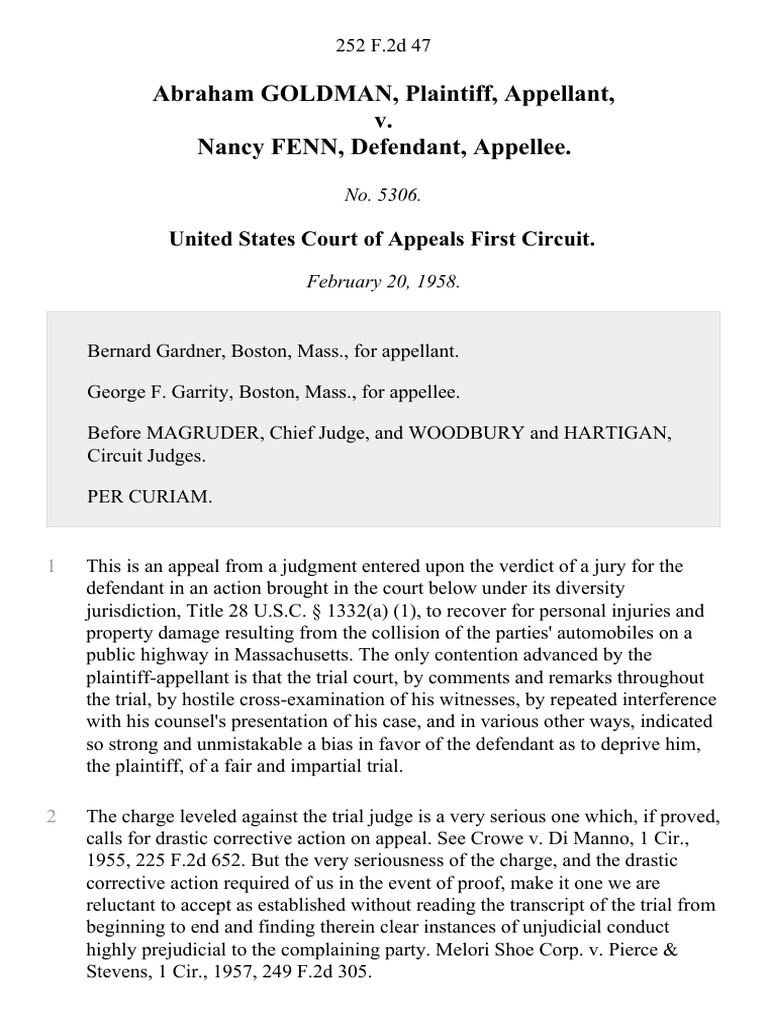 Abraham Goldman v. Nancy Fenn, 252 F.2d 47, 1st Cir. (1958) | PDF ...