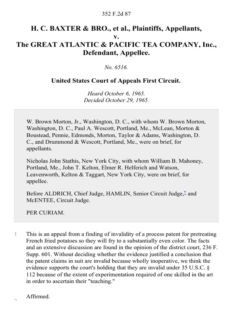Patent Invalidity in Frying Process Case | PDF | Law