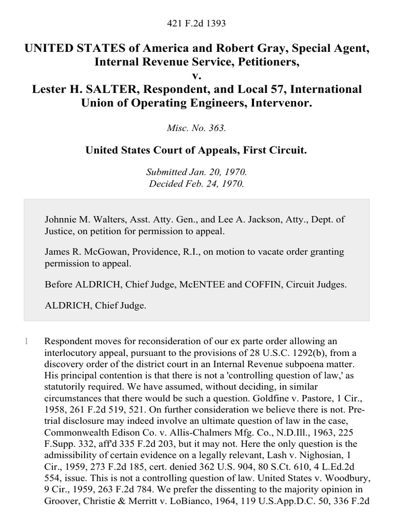 Interlocutory Appeal in IRS Subpoena Case | PDF | Law