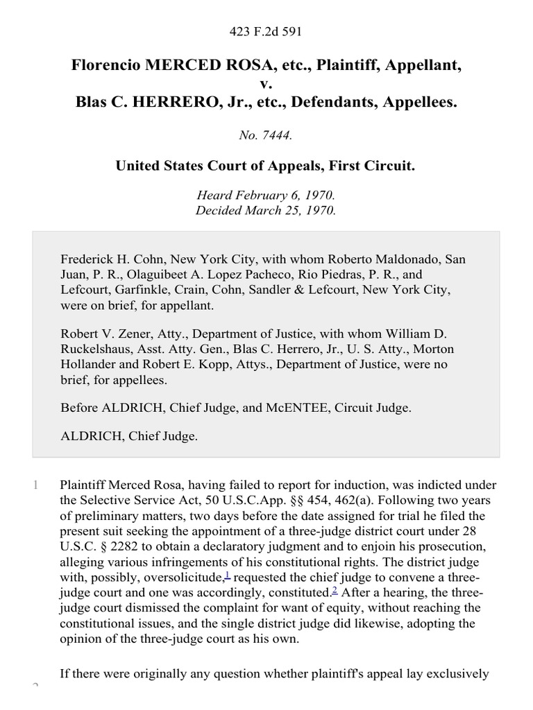 Merced Rosa v. Herrero: Selective Service Appeal | PDF | Mootness ...