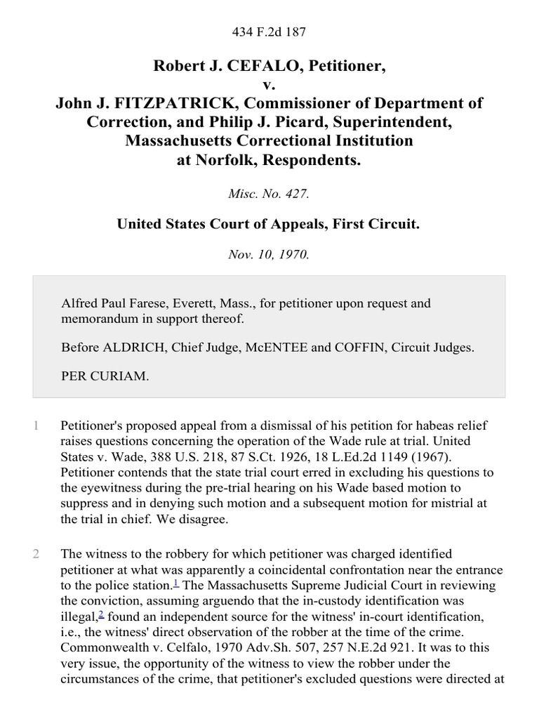 Robert J. Cefalo v. John J. Fitzpatrick, Commissioner of Department of ...
