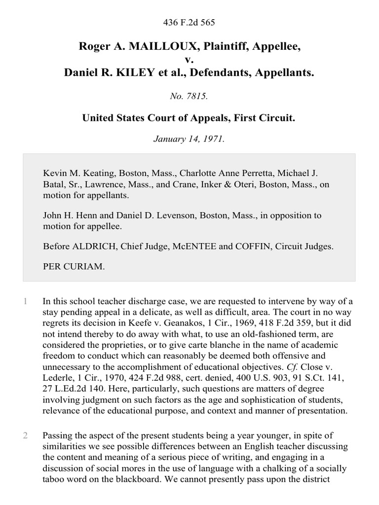 Roger A. Mailloux v. Daniel R. Kiley, 436 F.2d 565, 1st Cir. (1971 ...