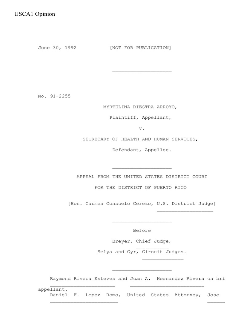 Riestra Arroyo v. SHHS, 1st Cir. (1992) | PDF | Government | Justice