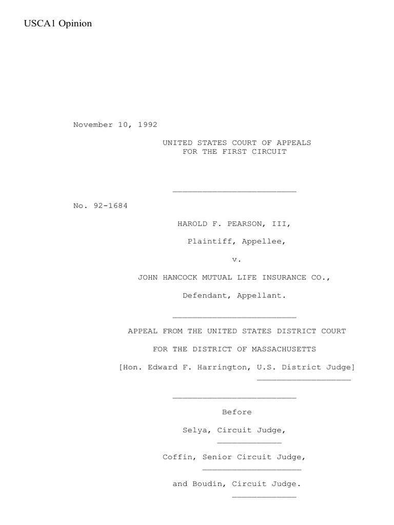 Pearson v. John Hancock, 1st Cir. (1992) | PDF | At Will Employment ...