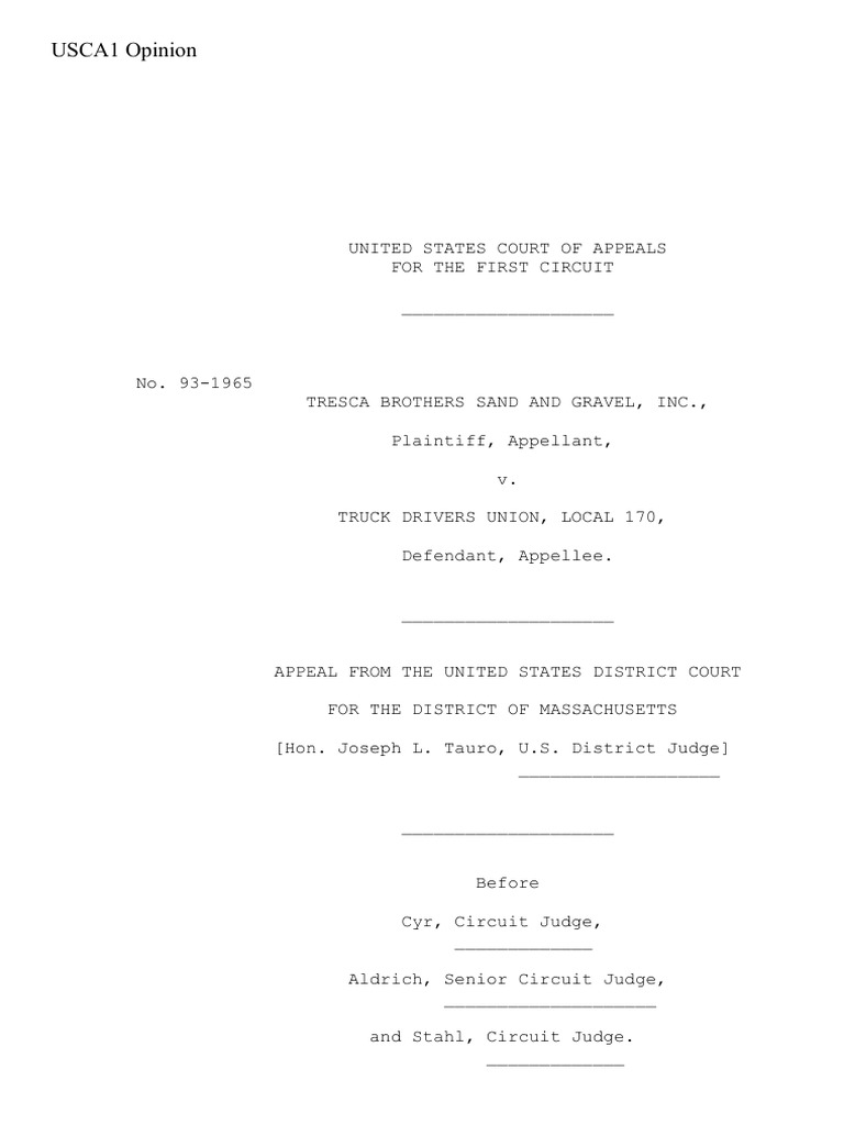 Tresca Brothers v. Truck Drivers Union Appeal | PDF | National Labor ...