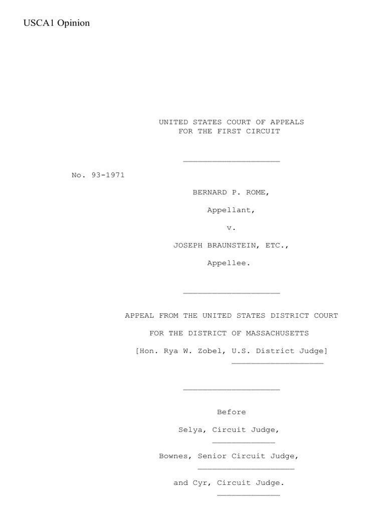 Rome v. Braunstein, 1st Cir. (1994) | PDF | Chapter 11 | Chapter 7
