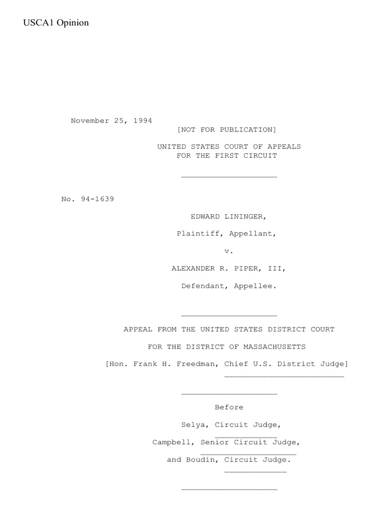 Lininger v. Piper Appeal Decision | PDF