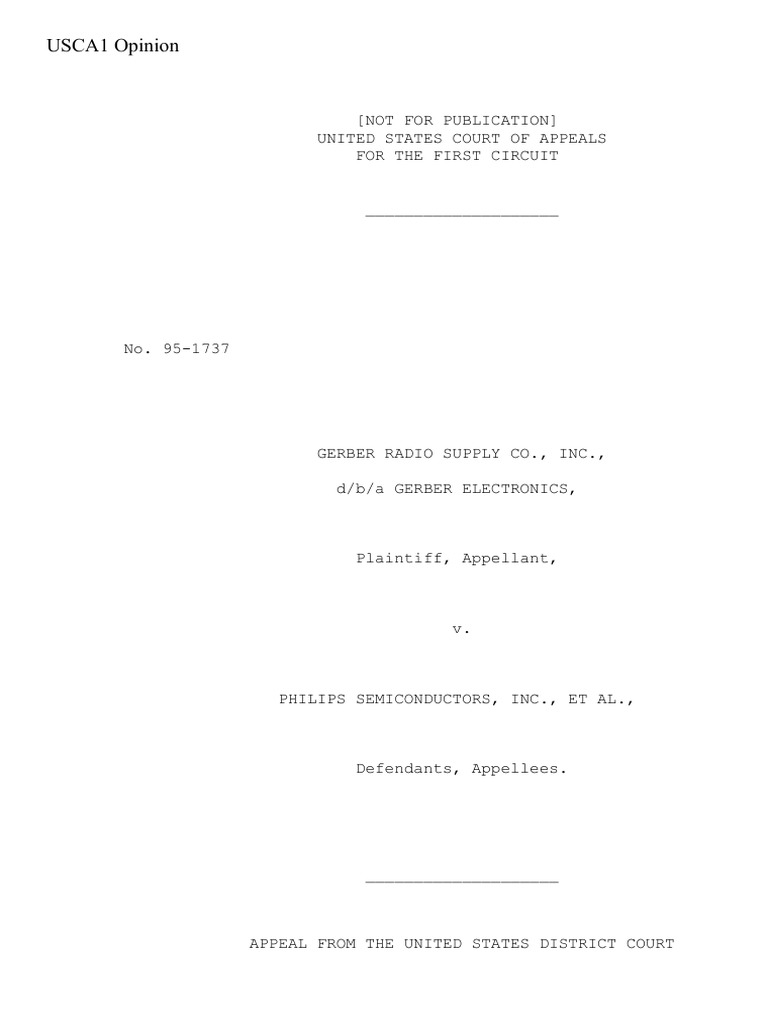 Gerber Radio v. Philips, 1st Cir. (1995) | PDF | Injunction | Discovery ...