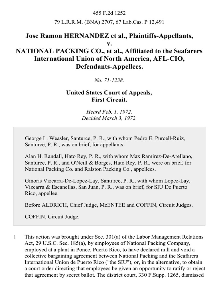 Jose Ramon Hernandez v. National Packing Co., Affiliated To The ...