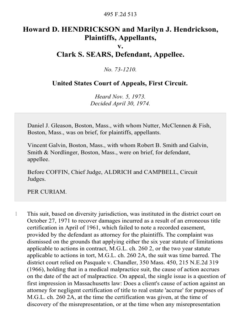 Hendrickson v. Sears: Title Certification Case | PDF ...