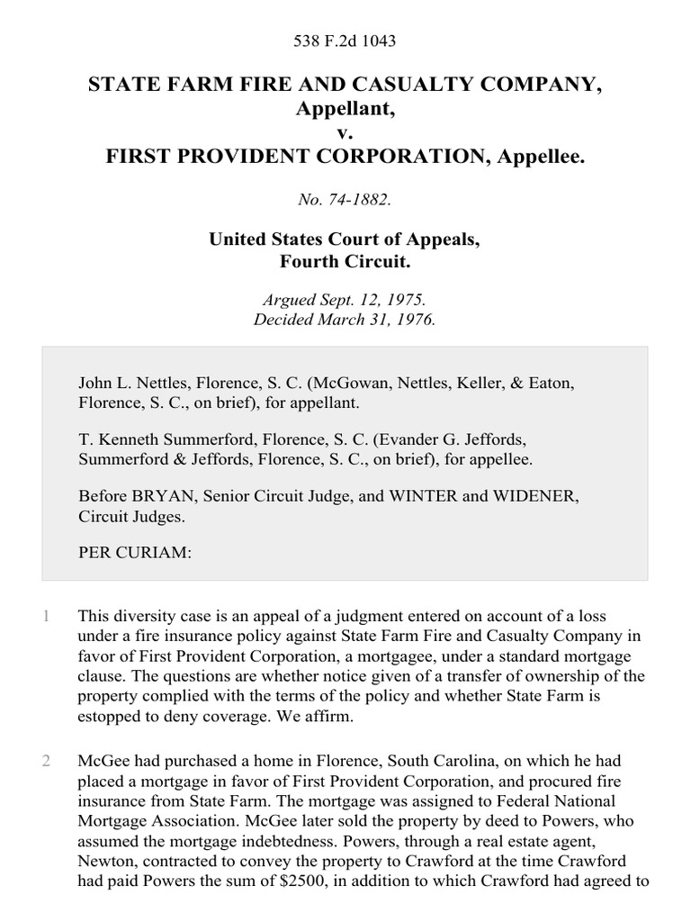 State Farm v. First Provident Appeal Summary | PDF | Lawsuit | Insurance