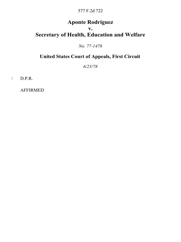 Aponte Rodriguez v. Secretary of Health, Education and Welfare, 577 F ...