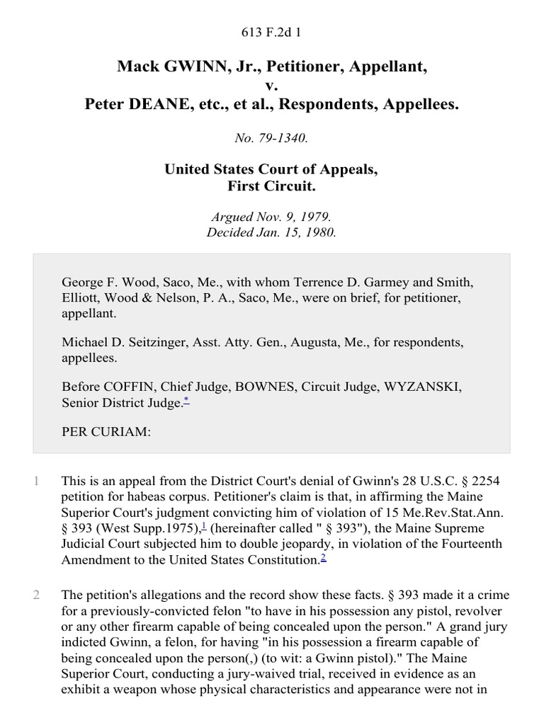 Mack Gwinn, Jr. v. Peter Deane, Etc., 613 F.2d 1, 1st Cir. (1980) | PDF ...