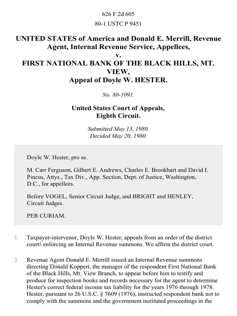United States of America and Donald E. Merrill, Revenue Agent, Internal ...