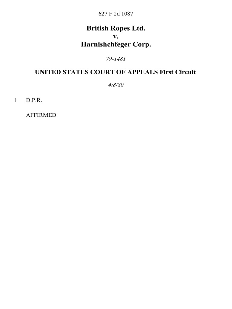 British Ropes Ltd. v. Harnishchfeger Corp. Case Summary | PDF