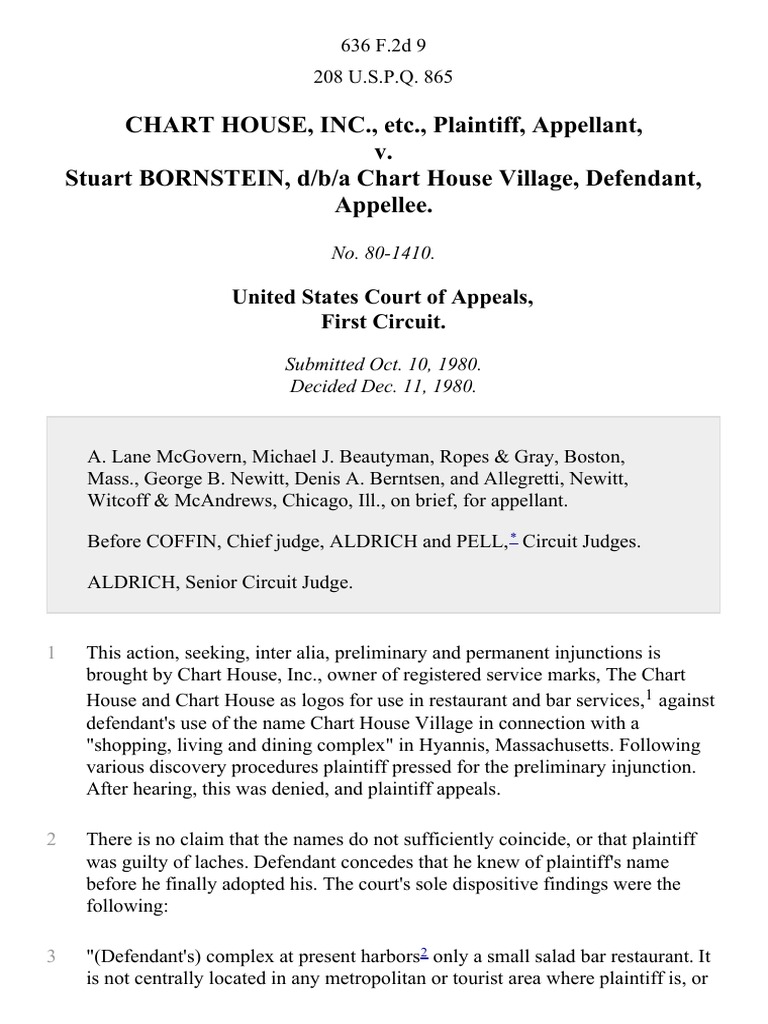 Chart House, Inc., Etc. v. Stuart Bornstein, D/B/A Chart House Village ...