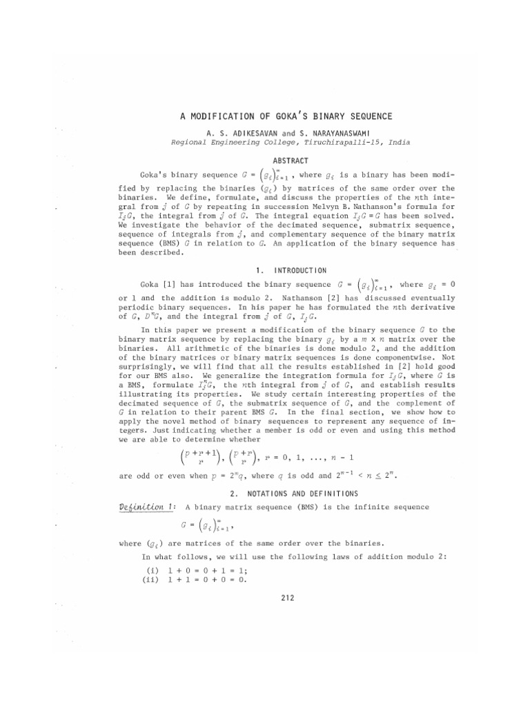 Adikesavan A Modification of Goka's Binary Sequence | PDF | Sequence ...