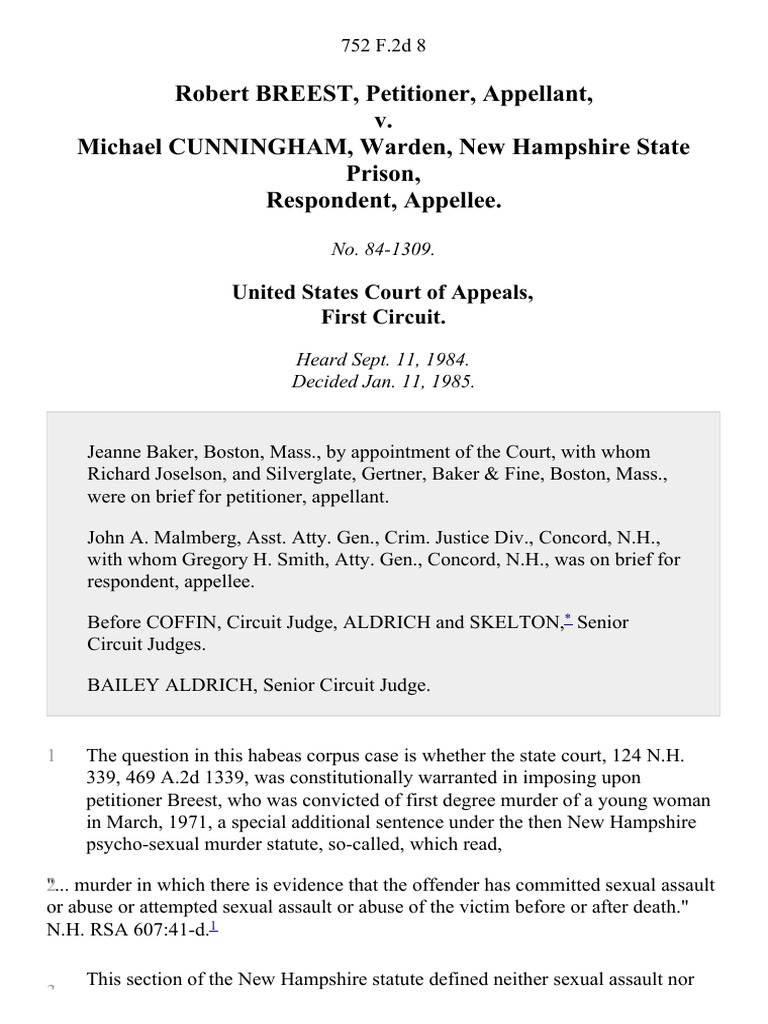 Robert Breest v. Michael Cunningham, Warden, New Hampshire State Prison ...