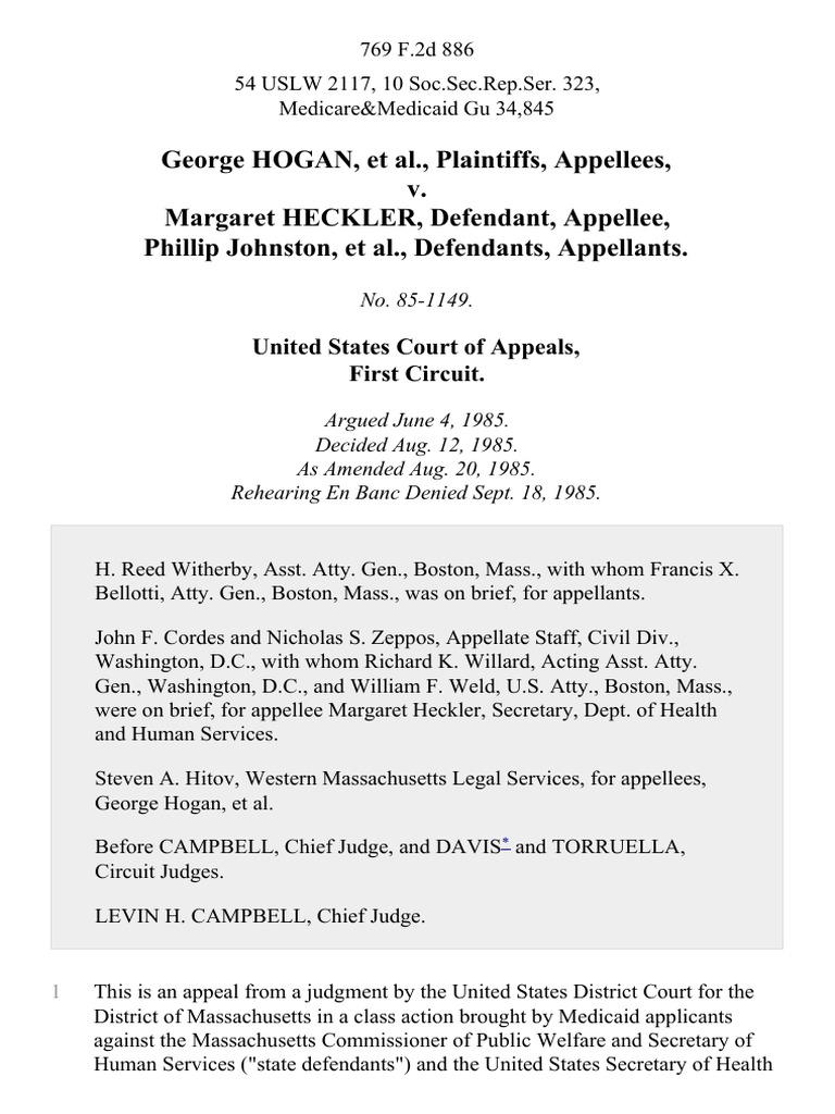 George Hogan v. Margaret Heckler, Phillip Johnston, 769 F.2d 886, 1st ...