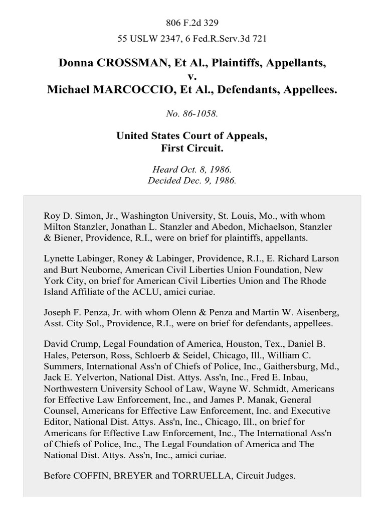 Donna Crossman v. Michael Marcoccio, 806 F.2d 329, 1st Cir. (1986 ...