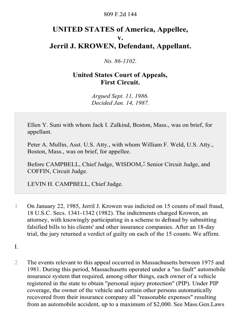 United States v. Jerril J. Krowen, 809 F.2d 144, 1st Cir. (1987) | PDF ...