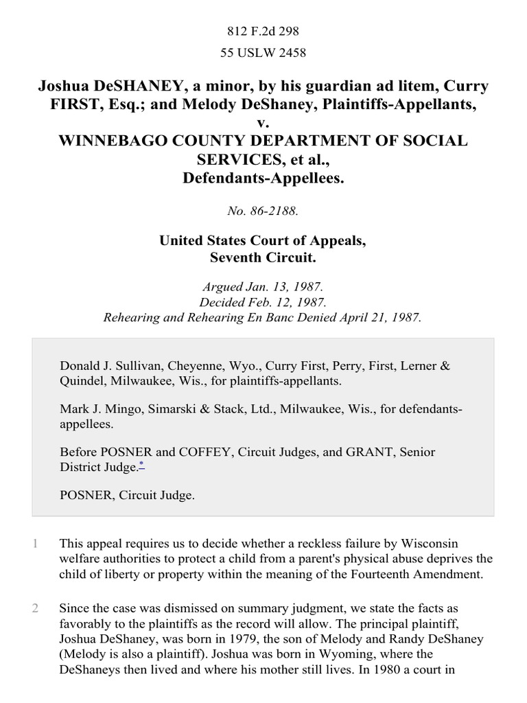 Joshua Deshaney, A Minor, by His Guardian Ad Litem, Curry First, Esq ...