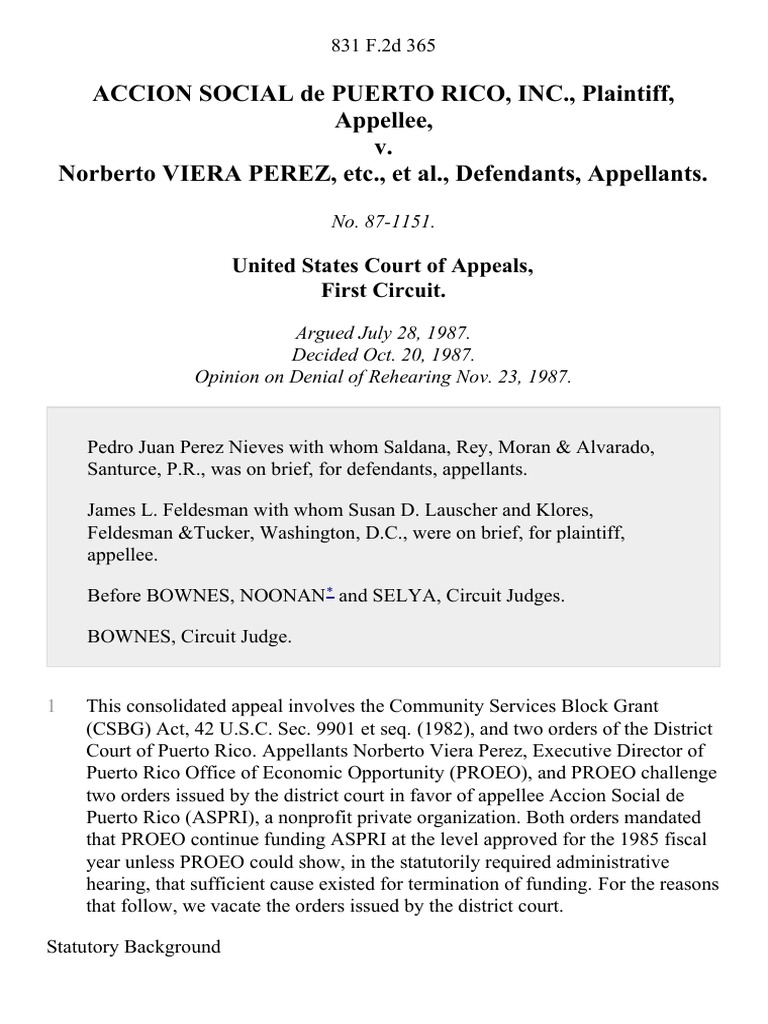 Accion Social de Puerto Rico, Inc. v. Norberto Viera Perez, Etc., 831 F ...