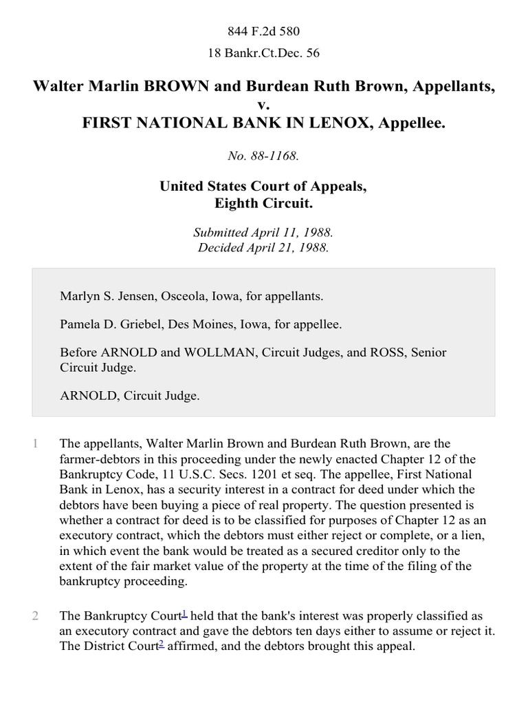 Walter Marlin Brown and Burdean Ruth Brown v. First National Bank in ...