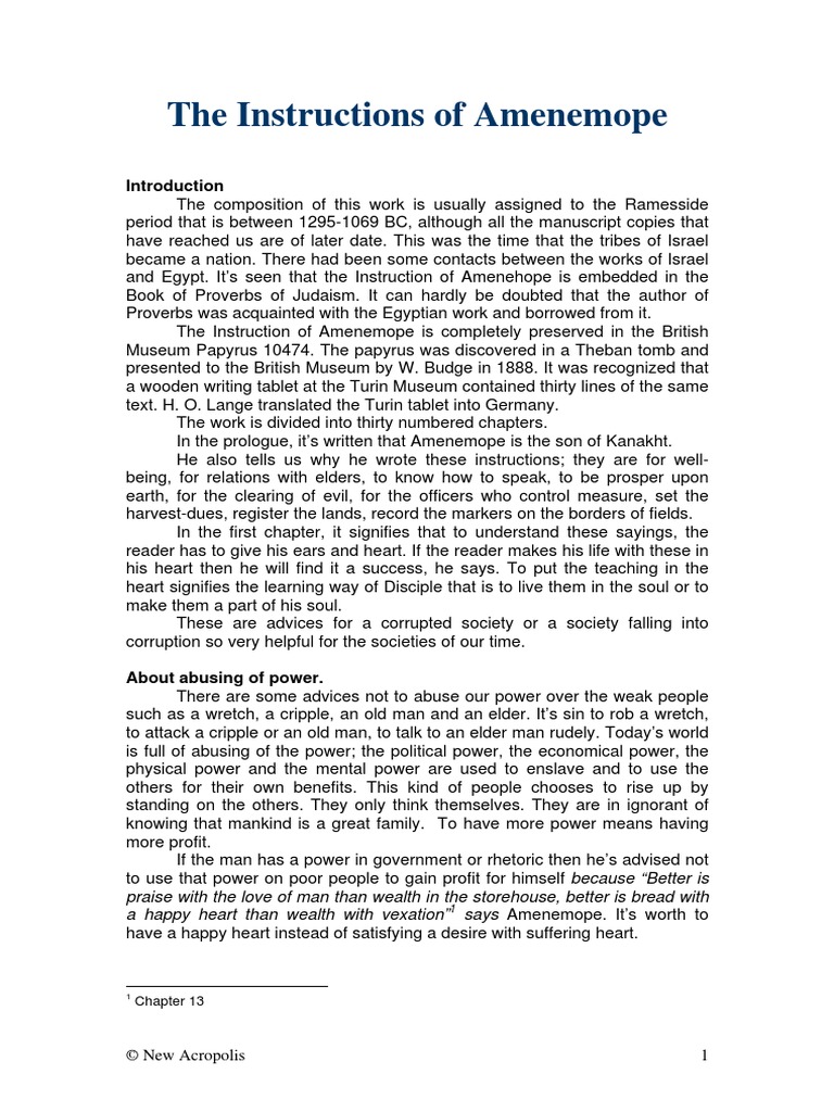 The Instructions of Amenemope GunerOrucu | PDF