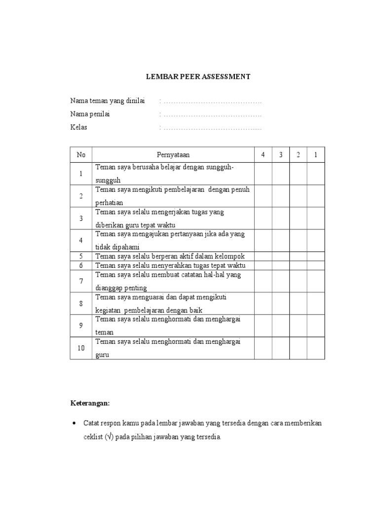 Lembar Peer Assessment | PDF