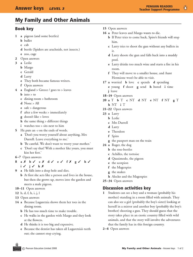 My Family and Other Animals Answer Key | PDF | Leisure