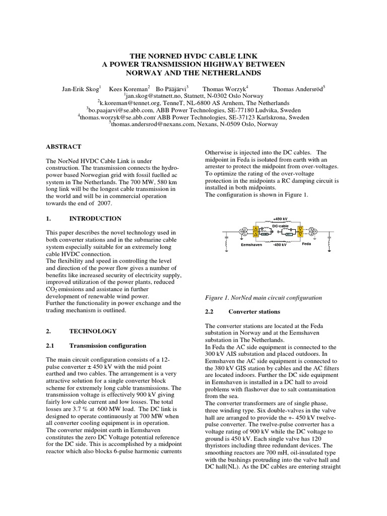 The Norned HVDC Cable Link | PDF | Cable | High Voltage Direct Current