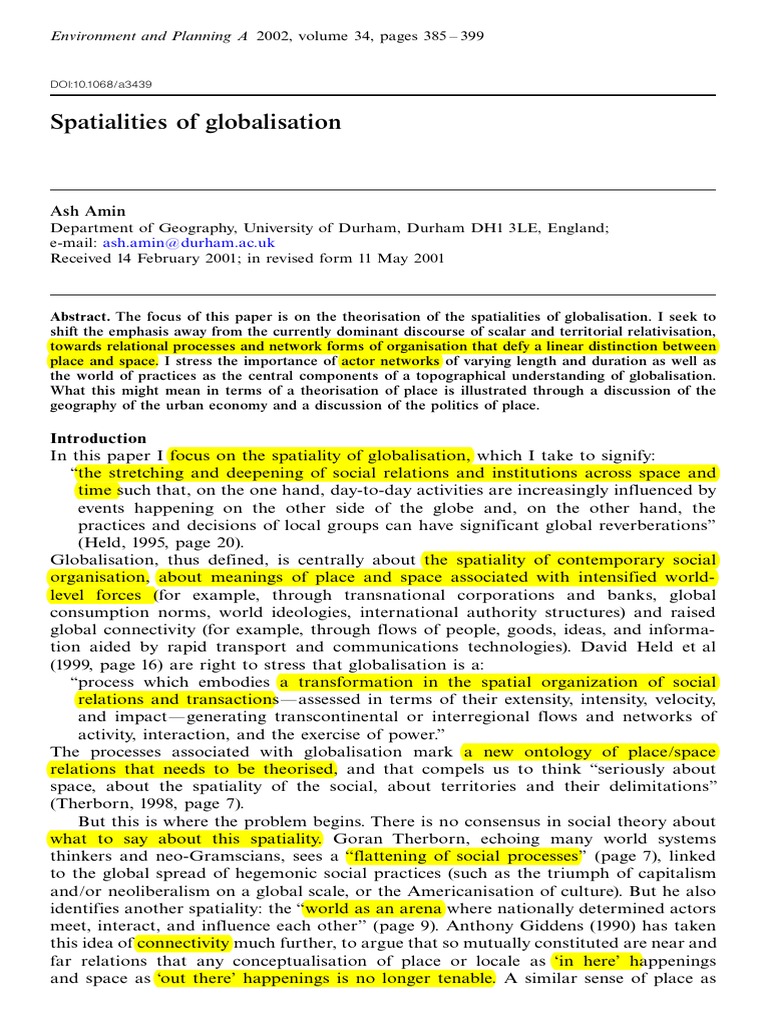 The Spatialities of Globalisation | PDF | Globalization | Logistics