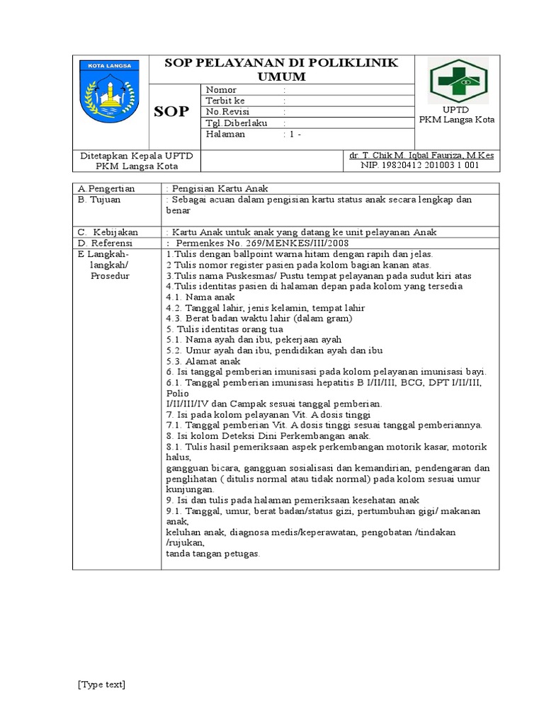 SOP Register Anak | PDF