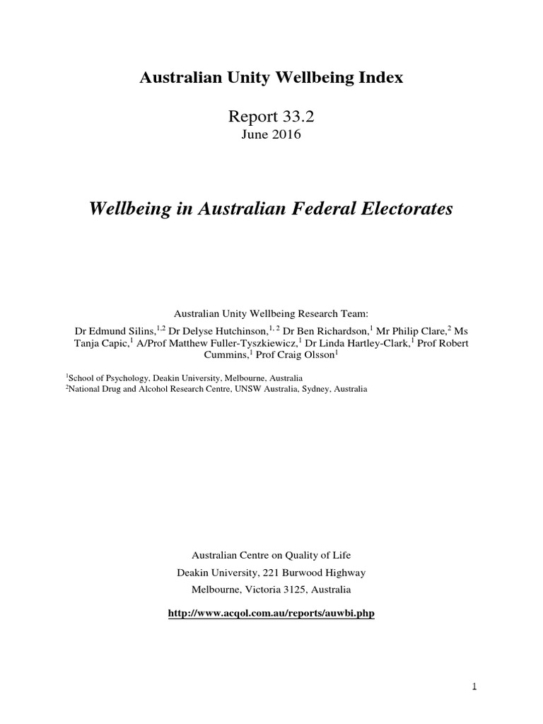 Australian Unity Wellbeing Index | PDF | Australia | Standard Deviation