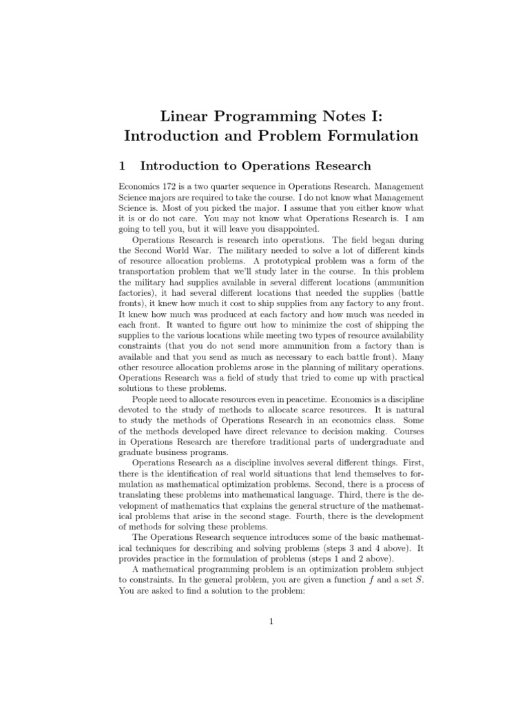 Linear Programming Notes Pdf Linear Programming Mathematical