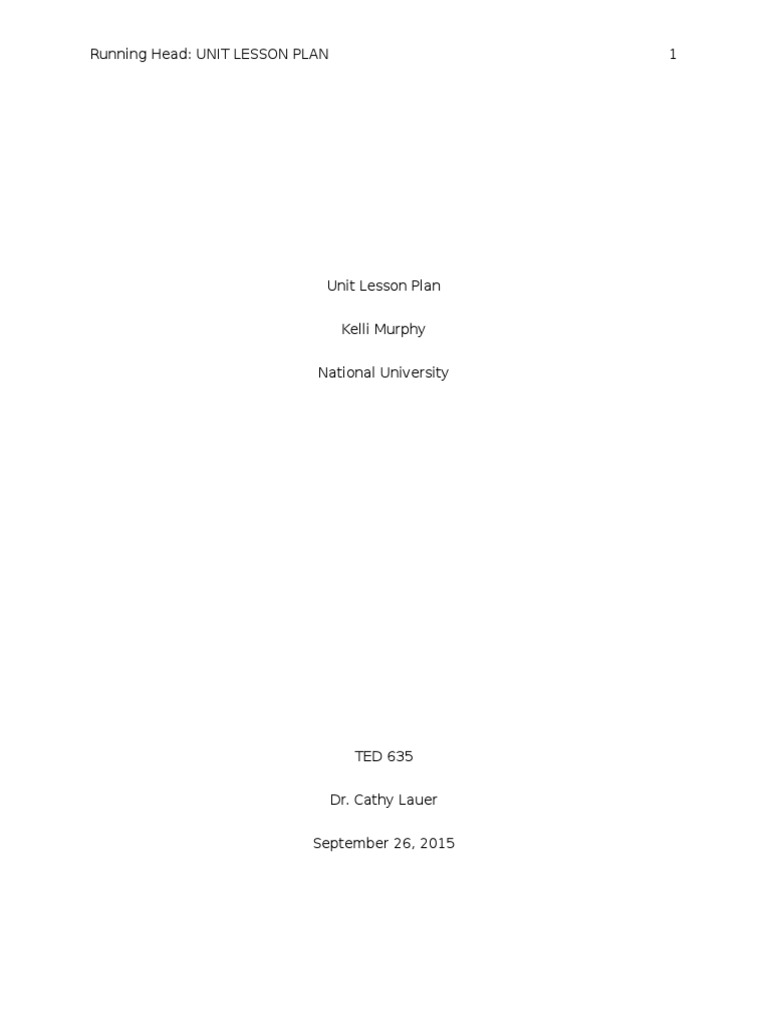 Running Head: UNIT LESSON PLAN 1 | PDF | Lesson Plan | Physical Education