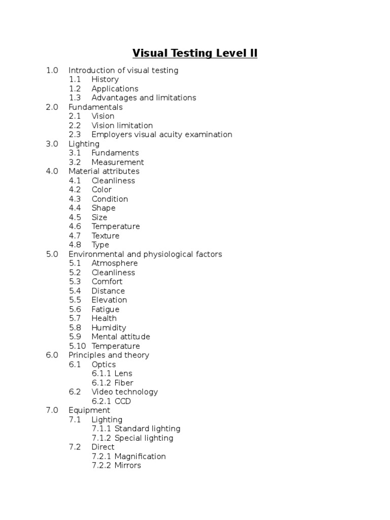 Visual Testing Level II Guide | PDF | Optics | Lighting