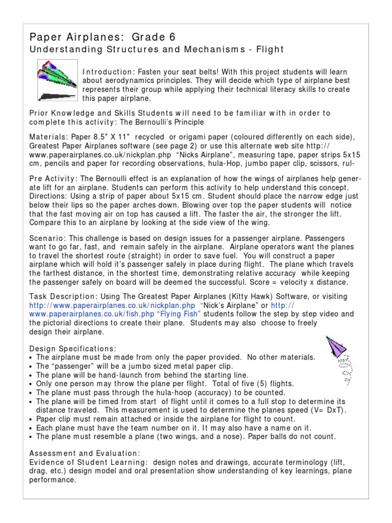 Paper Airplanes: Grade 6: Understanding Structures and Mechanisms ...