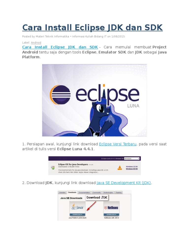 Cara Install Eclipse JDK Dan SDK | PDF
