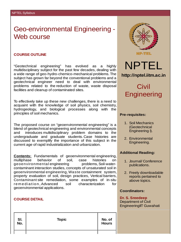Nptel: Geo-Environmental Engineering - Web Course | PDF | Environmental ...